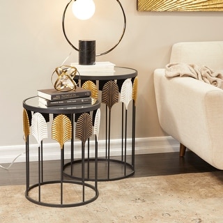 18" x 24" Black Metal Leaf Accent Table with Mirrored Glass Top, 2-Pieces - Bed Bath & Beyond ...